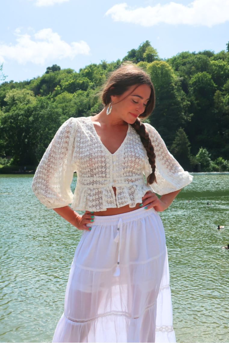 Catherine Lace Blouse in Diary White | All About Audrey – All About ...