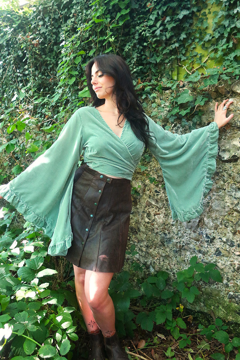 Velvet Wrap Top | Pistachio Green | XS - XXXL | All About Audrey – All About Audrey Vintage Boutique