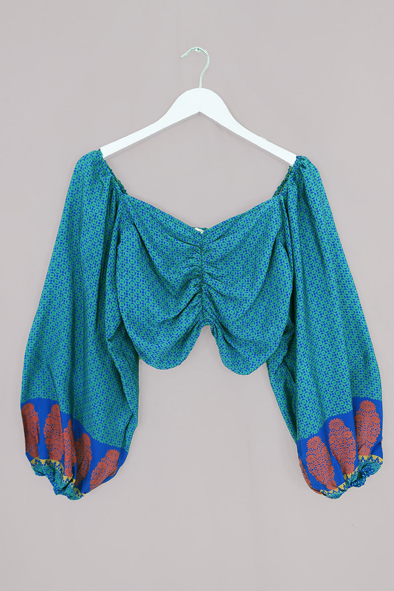 Crop Top Vintage Sari | Turquoise | Free Size | All About Audrey – All ...