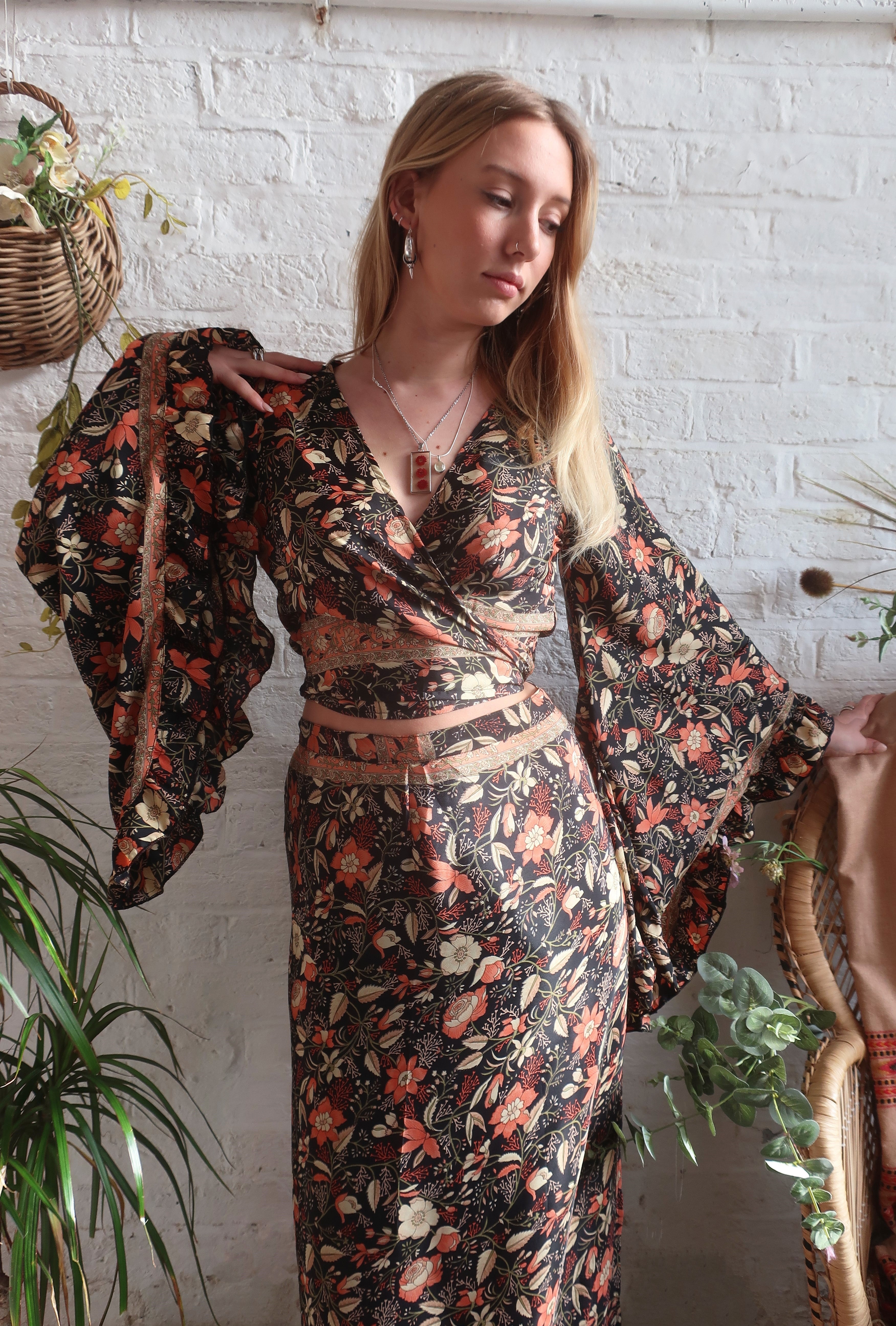 Venus Folklore Floral Wrap Top in Hemlock Black | All About Audrey ...