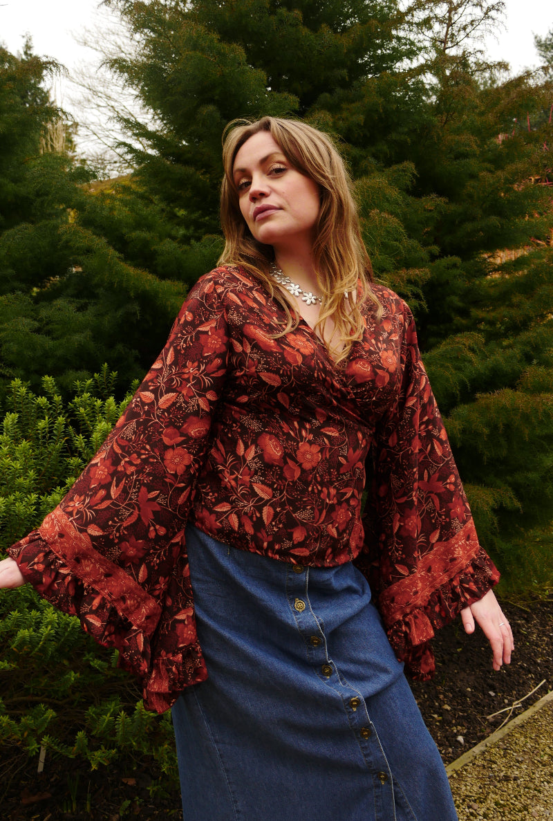 Venus Folklore Floral Long Wrap Top | Cedar Red | All About Audrey ...