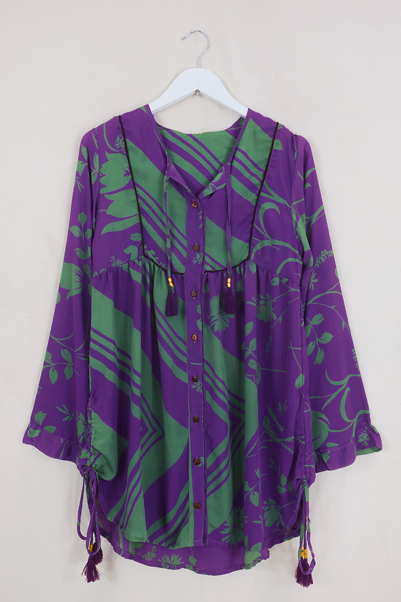 Jude Boho Shirt | Jewel Purple & Jade Floral | XS-S | All About Audrey ...