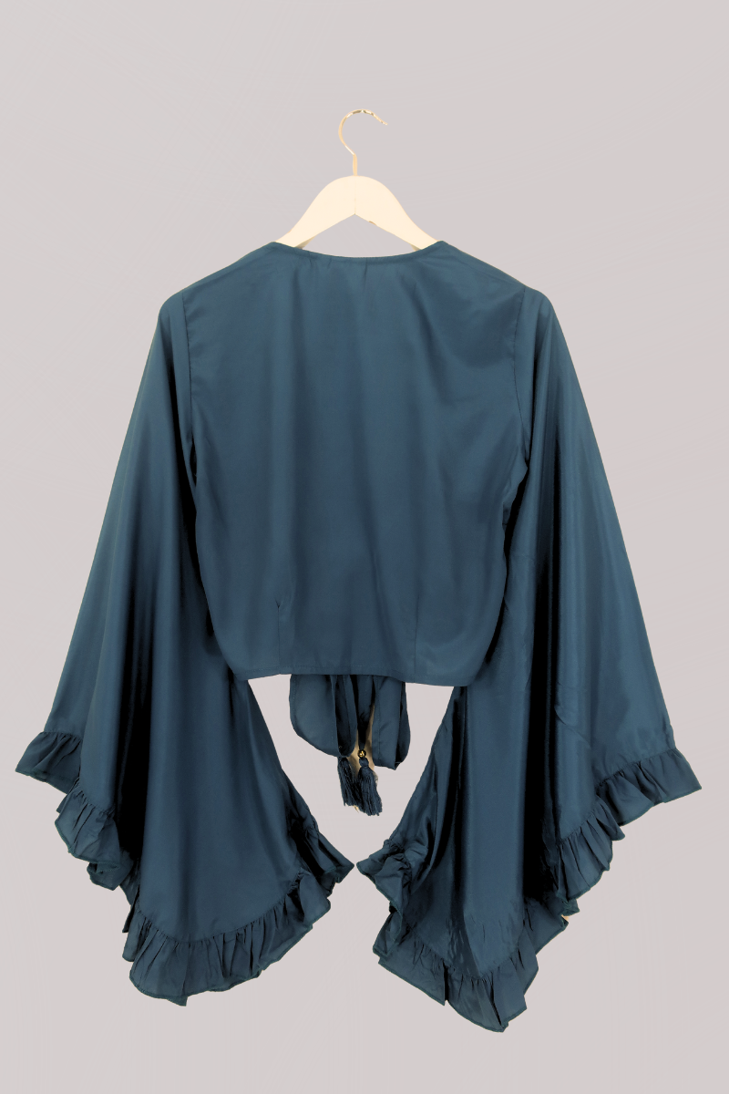 Venus Bell Sleeve Wrap Top | Petrol Blue | All About Audrey – All About ...
