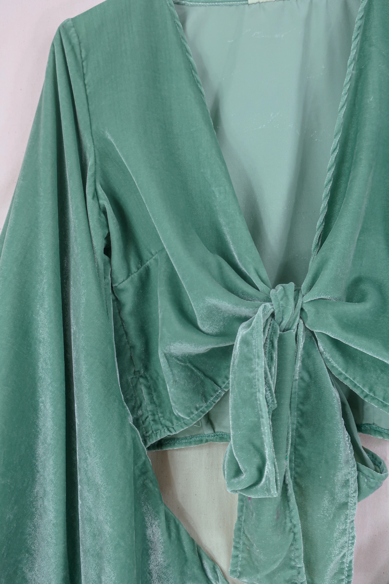 Velvet Wrap Top | Pistachio Green | XS - XXXL | All About Audrey – All About Audrey Vintage Boutique