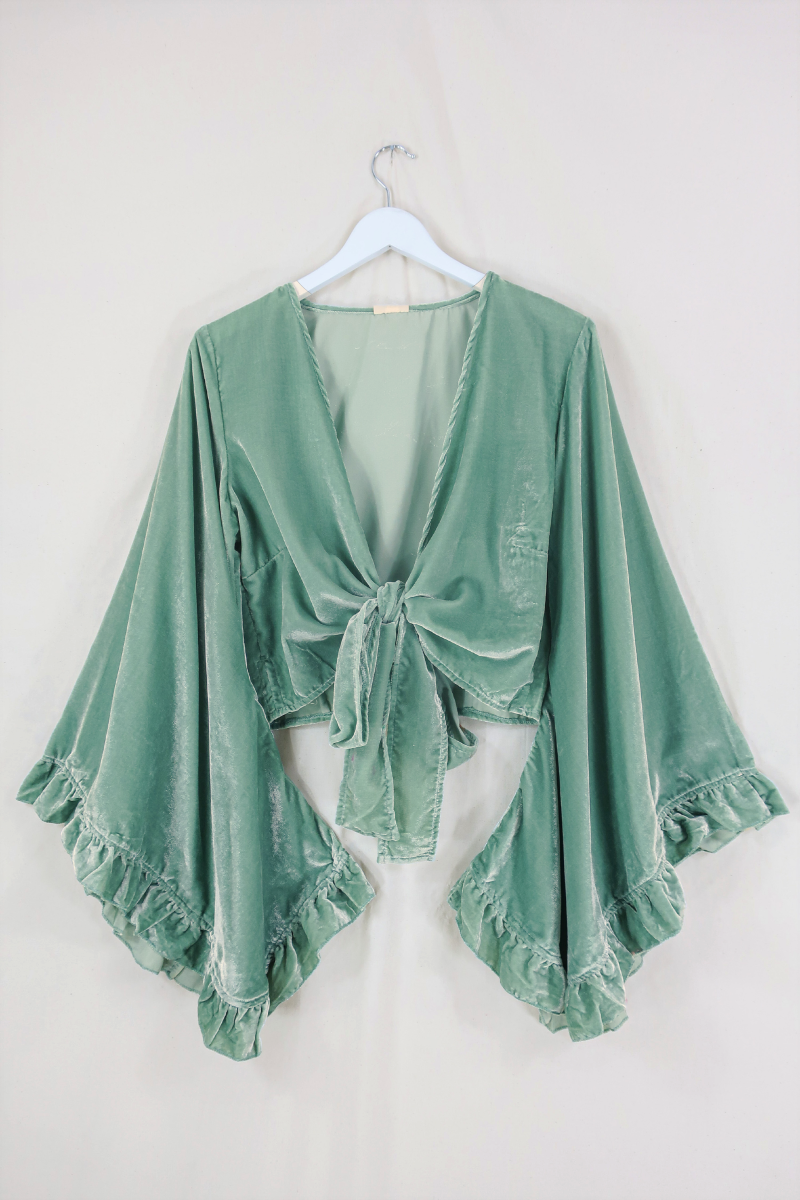 Velvet Wrap Top | Pistachio Green | XS - XXXL | All About Audrey – All About Audrey Vintage Boutique