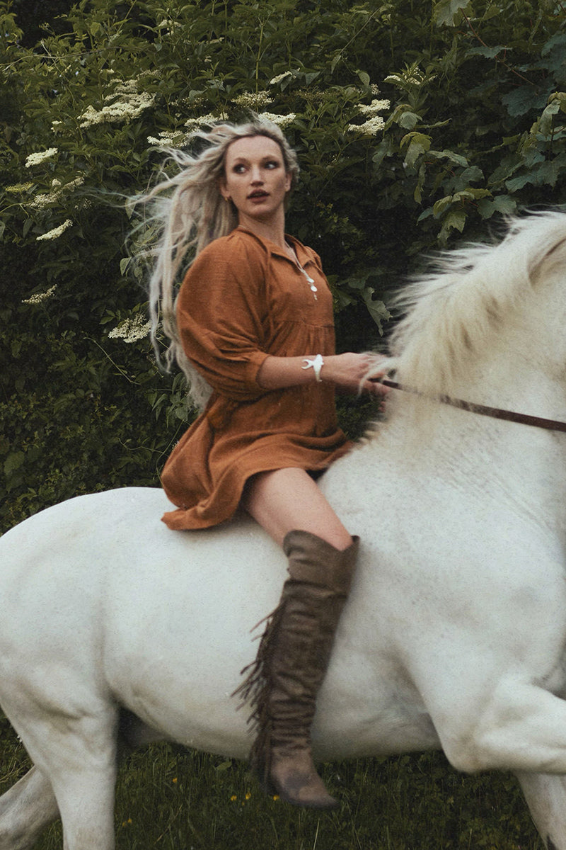 Posy Organic Cotton Boho Midi Dress in Tan Brown | All About Audrey ...