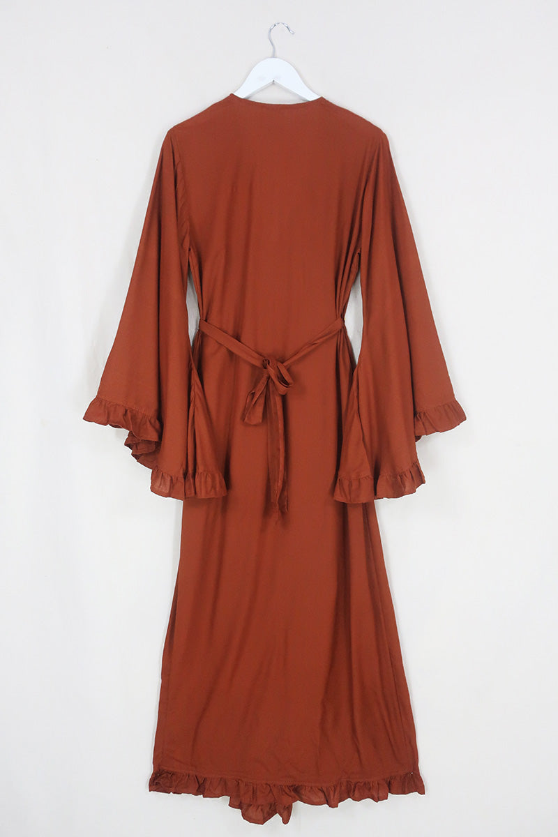 Frilly Bell Sleeve Maxi Robe Dress | Red Clay | All About Audrey – All ...