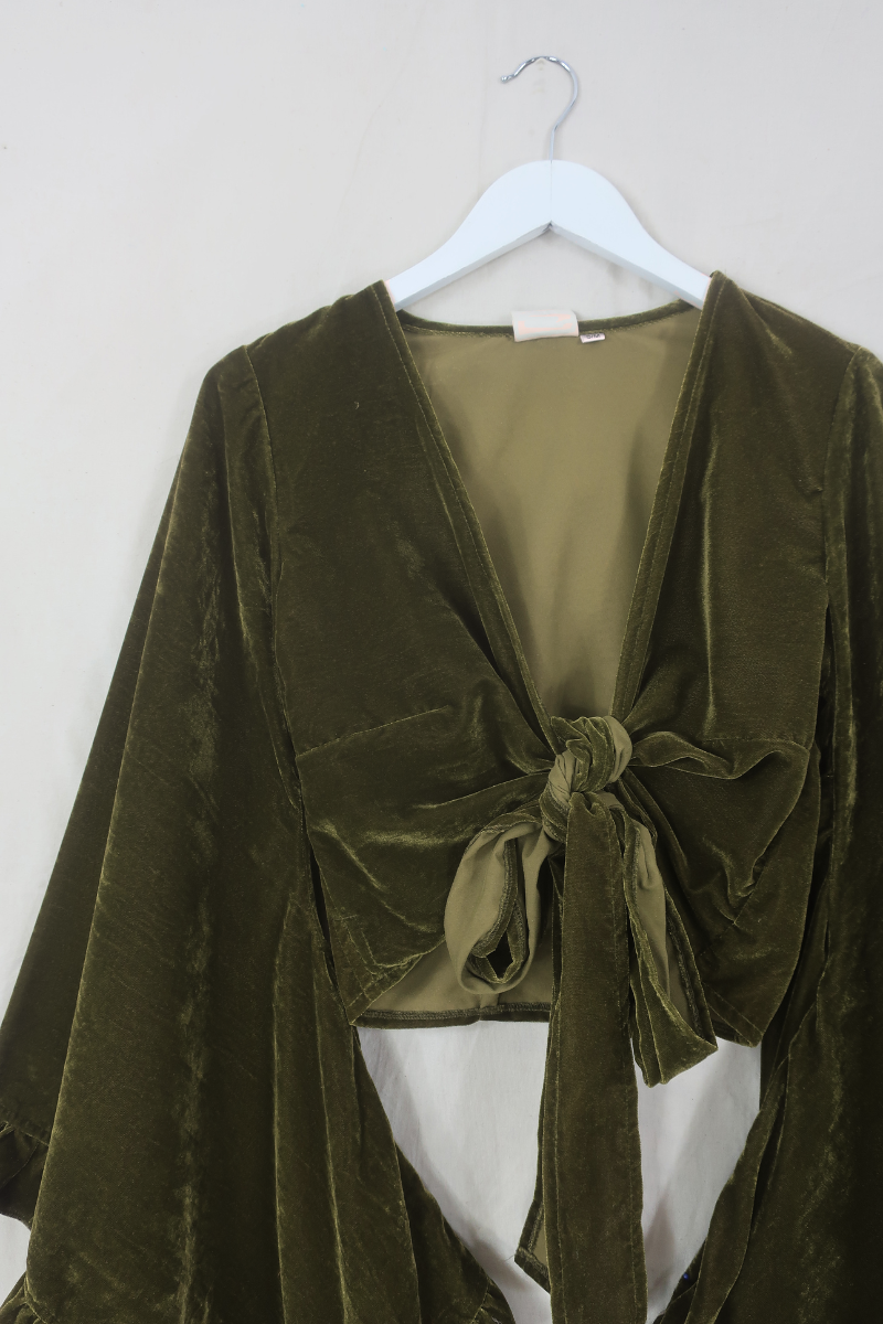 Velvet Wrap Top | Olive Green | XS - XXXL | All About Audrey – All About Audrey Vintage Boutique