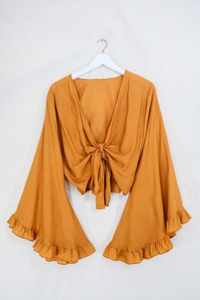 Frill Bell Sleeve Venus Wrap Top | Mustard Yellow | All About Audrey – All About Audrey Vintage ...