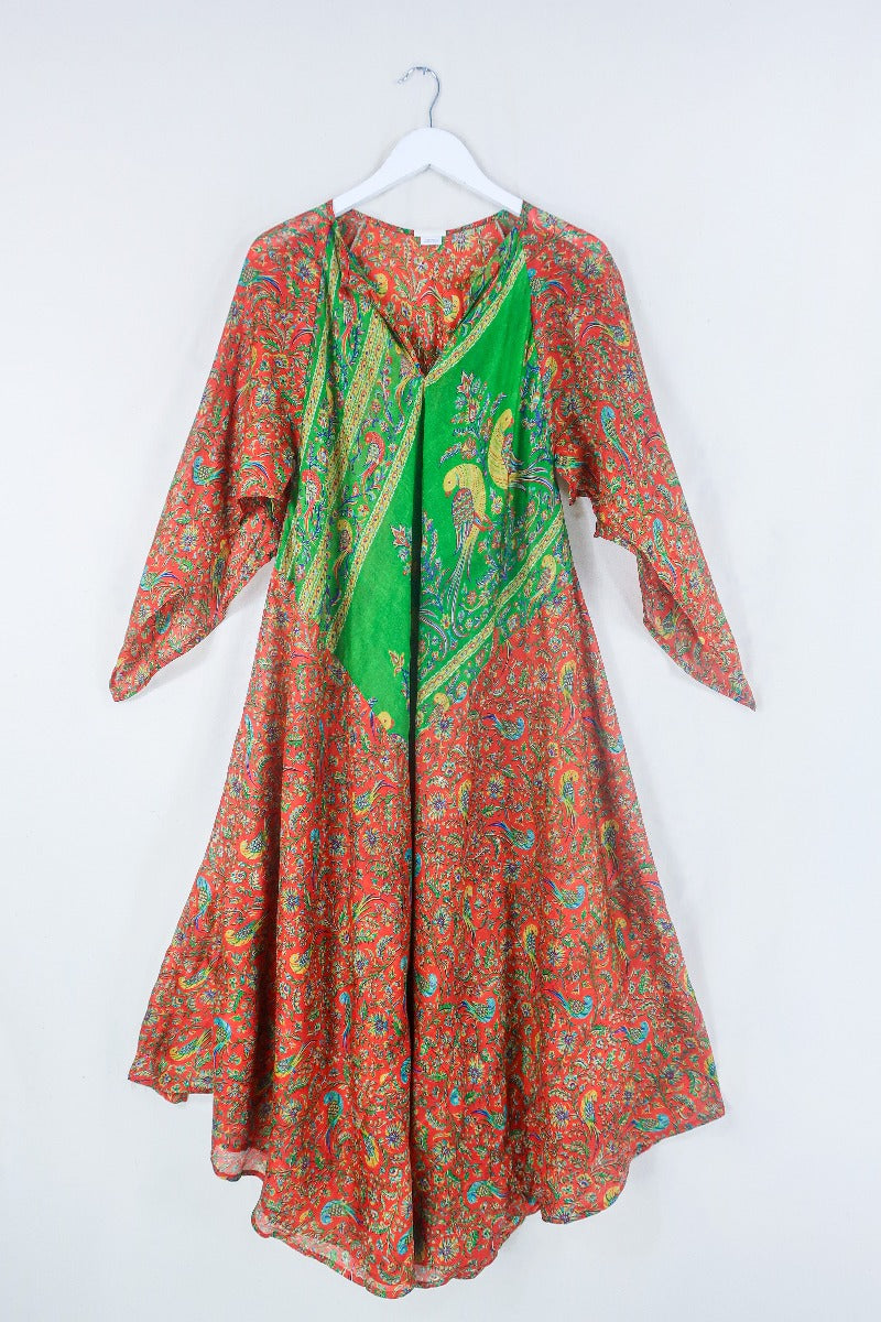 Goddess Pure Silk Dress | Tiger orange Peacocks | All About Audrey ...